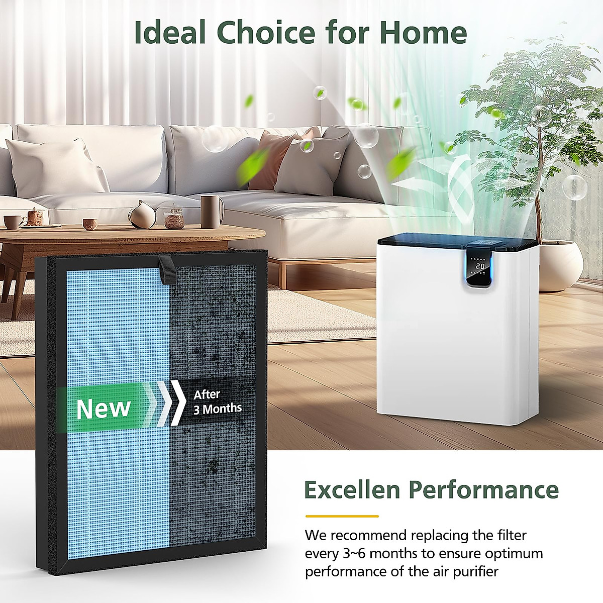 OFFICIAL MJ005H Replacement Filter for POMORON MJ005H Air Purifiers, High Efficiency HEPA Air Filter, 4-Stage Filtration, Activated Carbon Multi-Layer Filter for Dust Smoke Pet Dander Pollen, 2 Pack