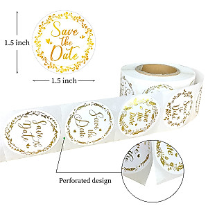 Save The Date Stickers Labels 500 Pieces Per Roll Real Gold Foil Embossed Envelope Stickers for Birthday Wedding Baby Shower Party Invitation 1.5 Inch