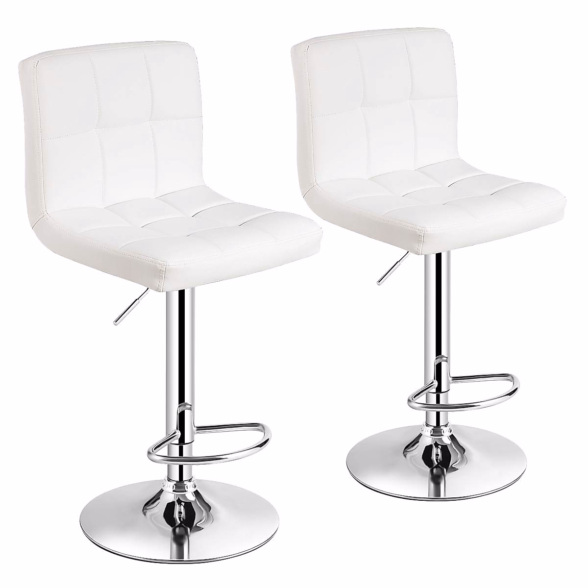 COSTWAY Bar Stool, Comfortable Swivel Adjustable PU Leather Bar Chair with Backrest, Soft Cushioned Seat, Footrest, Sturdy Metal Frame, Barstools for Kitchen, Pub(White, Set of 2)