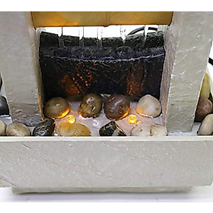 Nature's Mark 8" H Cascading Bamboo Tabletop Water Fountain with Natural River Rocks and LED Lights (Power Cord Attached)