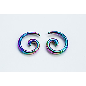 Pierced Owl Stainless Steel Spiral Tapers, Sold as a Pair (6mm (2GA), Rainbow)