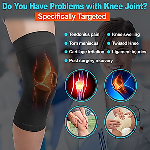 Knee Compression Sleeves, 1 Pair, Can Be Worn Under Pants, 20-30mmHg Strong Support Knee Brace for Unisex, Knee Support for Meniscus Tear, Arthritis, Pain Relief, Injury Recovery, Daily Wear,Black 3XL