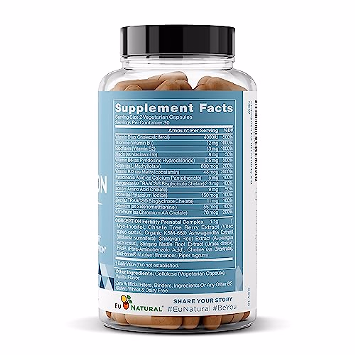 Conception Fertility Supplements for Women – Aids Ovulation, Hormonal Balance, & Regular Cycles – Prenatal Vitamin Support with Myo-Inositol, Folate, Folic Acid, Vitex – 60 Vegetarian Soft Capsules