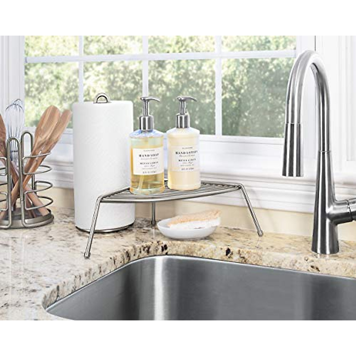 Spectrum Diversified Euro Corner Cabinet & Bathroom, Sturdy Steel Kitchen Shelf for Modern Storage, Kitchen & Bathroom Sink Organizer, Satin Nickel