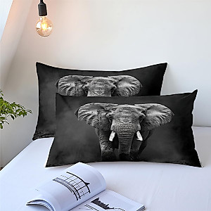 CCoutueChen Elephant Comforter Set King Size Black Elephants Bedding Set Bohemian Animal Bedding Sets Exotic Animals Comforters Ultra Soft Down Alternative Comforter Sets for Boys Teens Kids