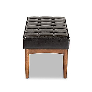 Baxton Studio Sanford Dining Bench Dark Brown Faux Leather Upholstered and Walnut Brown Finished Wood Dining Bench