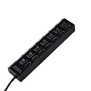 7 Ports USB 2.0 USB Hub, Individual Power On/Off USB Charging High Speed Data Transmitting Hub Adapter for PC Laptop