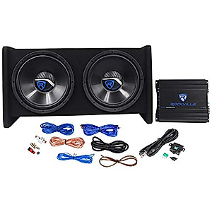 Rockville RV12.2B 1200W Dual 12" Car Subwoofer Enclosure+Mono Amplifier+Amp Kit