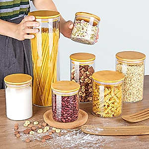VTOPMART Glass Food Storage Jars, 7 Pack Airtight Food Containers with Bamboo Wooden Lids, Clear Glass Containers for Kitchen, Pantry Organization