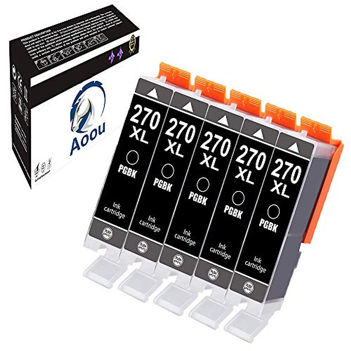 270 Ink Cartridges, Aoou 5 Pack Compatible PGI-270XL PGI-270 XL PGI270XL PGI 270 XL Ink Cartridge for Canon PIXMA MG6821 TS6020 MG6820 MG5720 MG5721 MG5722 TS5020 TS8020 TS9020 MG7720 Printe (5 Large