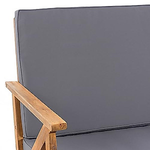 Christopher Knight Home Panama Outdoor Acacia Wood Chat Set with Water Resistant Cushions, 4-Pcs Set, Teak Finish / Grey