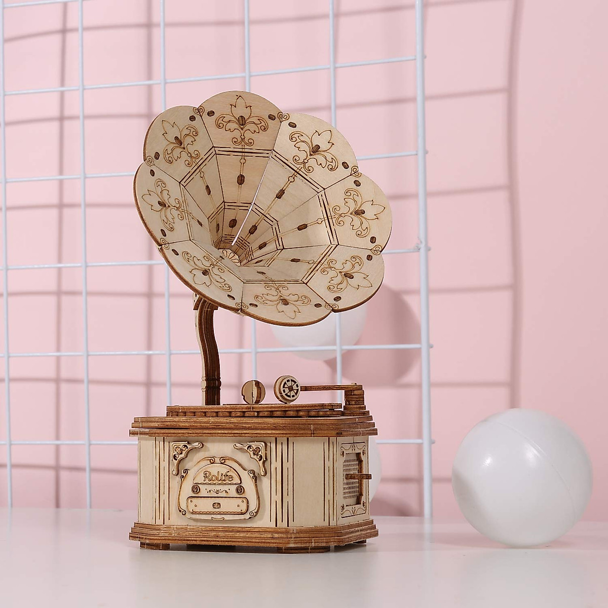 Rolife 3D Wooden Puzzles Gramophone for Kids, 3D Wooden Model Gramophone Building Kits for Adults, Brain Terser Assembly Models, Best Toy Gifts for Adults & Kids to Build Gifts for Birthday