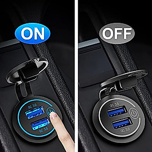 Quick Charge 3.0 Dual USB Charger Socket, Qidoe Waterproof 12V USB Outlet 36W Dual QC3.0 USB Power Socket with Touch Switch DIY Car USB Port for Car Boat Marine RV Motorcycle Bus Truck Golf Cart etc