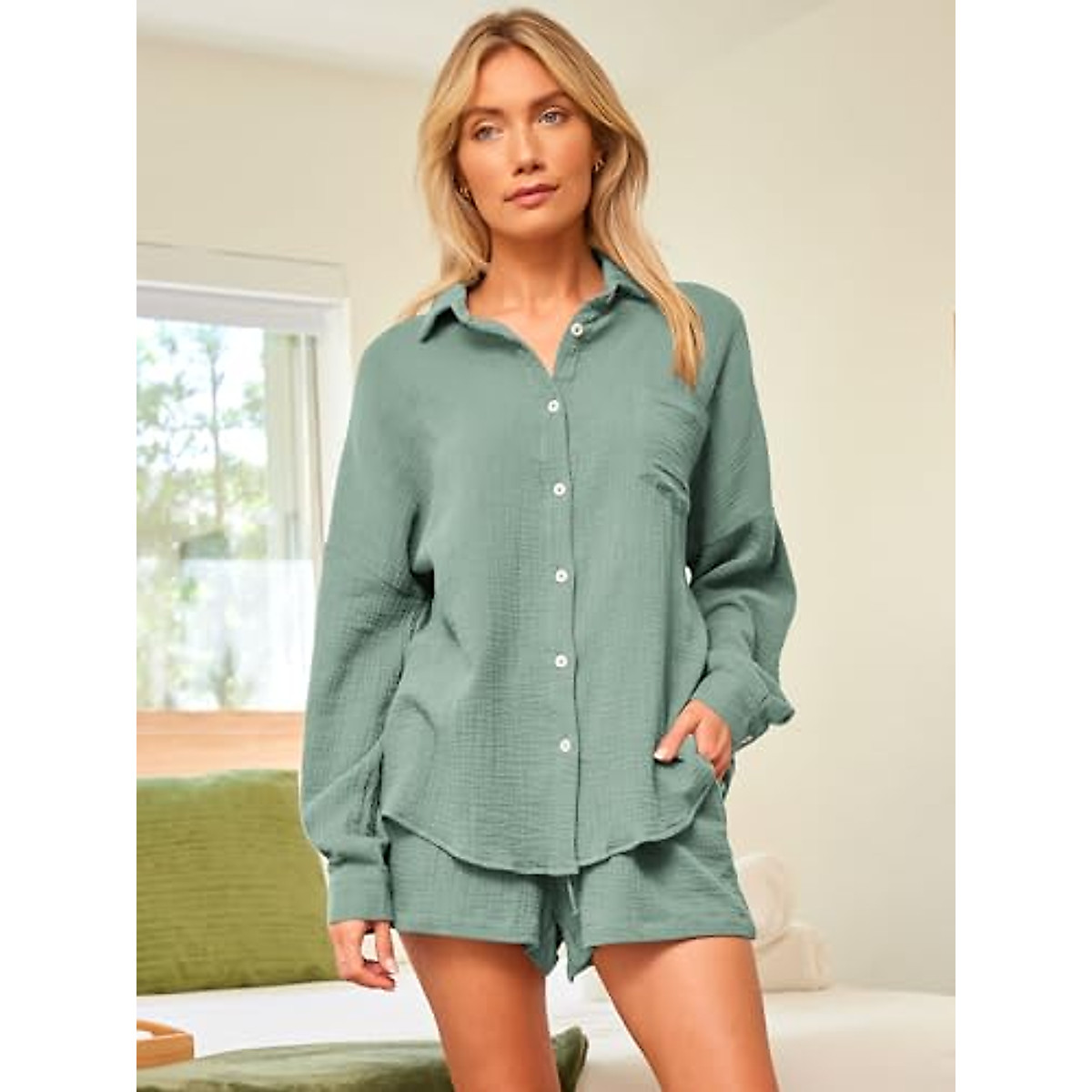 AUTOMET Womens Fashion 2 Piece Outfits For Women Lounge Sets Pajama Sets Two Piece Button Down Oversized Shirts Fall Outfits 2023 Tracksuit