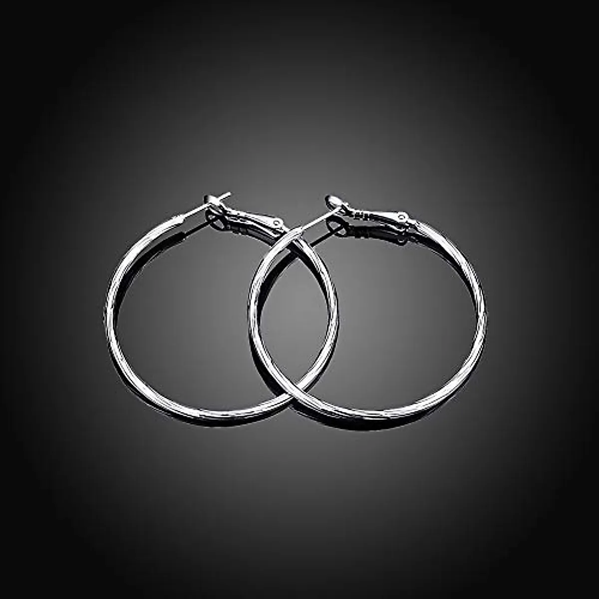 Hoop Earrings, 18K White Gold Plated Rounded Hoops Earrings for Women 46mm