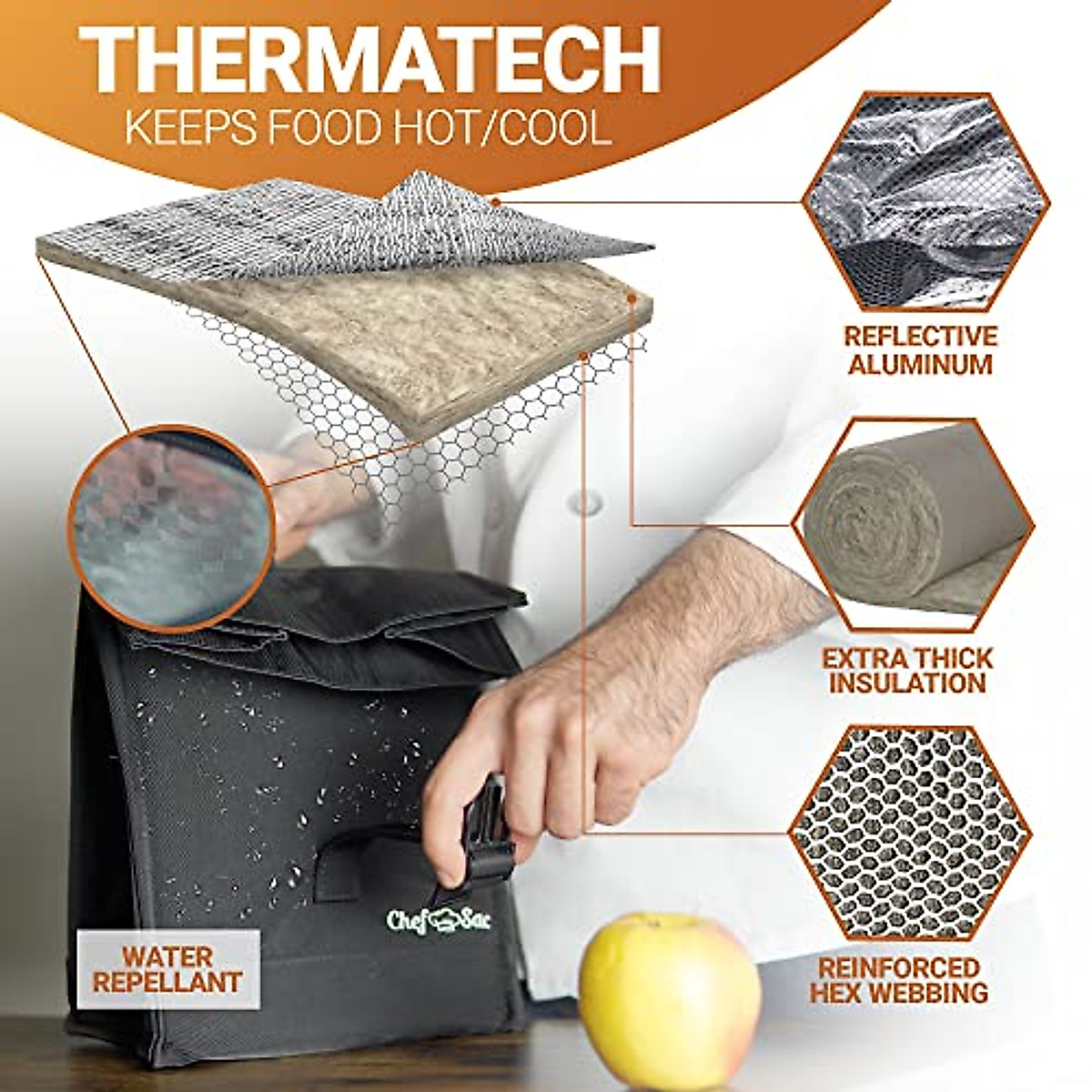 Insulated Lunch Bag | Adult Lunch Bag | Reusable Lunch Bags | Thermal Lunch Bag | Lunch Bag with Strap | Lunch Bag for Men | Women Lunch Bags for Work | Lunch Bags for Women (Black)