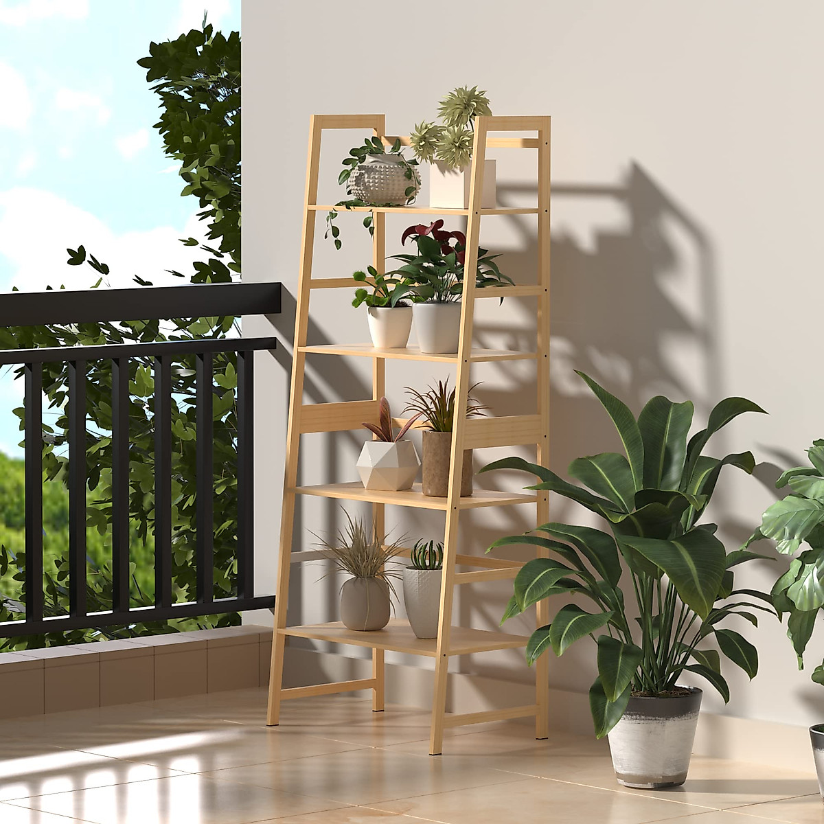 WTZ Bookshelf Book Shelf, Bookcase Storage Shelves Book case, Ladder Shelf for Bedroom, Living Room, Office MC-801(Natural)