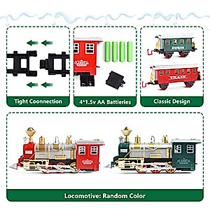 deAO Train Set for Christmas Tree,Classical Christmas Train Sets with Headlight, Smoke, Realistic Sounds, 3 Car Carriage and 11 Feet Track – Great Accessory for Kids and Christmas Decoration