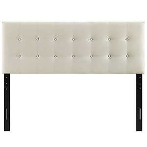 Modway Emily Tufted Button Linen Fabric Upholstered Full Headboard in Ivory
