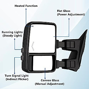 MOTOOS Upgrade Towing Mirrors Replacement for 1999-2007 Ford F250 F350 F450 F550 Super Duty Tow Mirrors Pair Set Power Heated Glass With LED Smoke Signal Telescoping Pickup Truck Side View Mirrors
