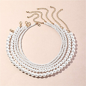 Set Multi Size Pearl Chain Link Adjustable Pendant Choker Necklace Stacking for Women Jewelry Dainty Minimalist Bohemian Simple Layered Gifts-4mm