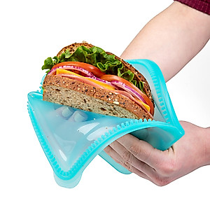 ProKeeper Dual-Zipper 100% Silicone Sandwich Bag, Teal - Reusable and Durable Food Storage Bag