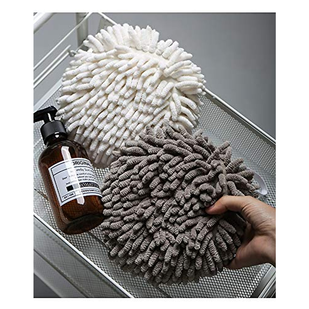 yaocoral 2 Pack Chenille Hand Towels,Kitchen Bathroom Hand Towels with Hanging Loops,Quick Dry Hand Bath Towel Hanging Absorbent Microfiber Hand Towels