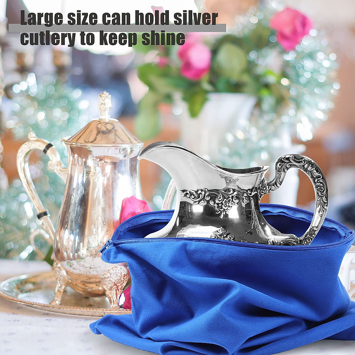 Fumete 8 Pcs Silver Storage Bags Anti Tarnish Zippered Jewelry Keeper 6x6 9x12 15x15 in Silver Pouches for Silverware Silver Jewelry (Black)