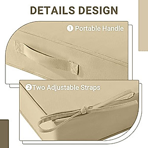 downluxe Outdoor Chair Cushions for Patio Furniture, Waterproof Square Corner Memory Foam Patio Chair Cushion with Adjustable Ties and Portable Handle, 19" x 19" x 3", Khaki, 2 Pack