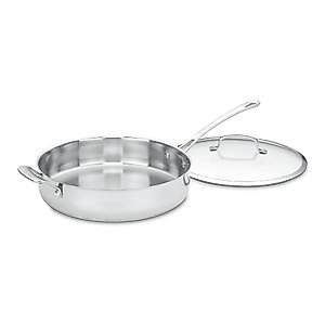 Cuisinart Contour Stainless 5-Quart Saute Pan with Helper Handle and Glass Cover,Silver
