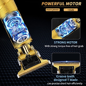 Hair Trimmer for Men, Professional Electric Hair Clippers Cordless Beard Trimmer Shaver Electric T Blade Hair Trimmer, Zero Gapped Hair Clippers Cutting Grooming Kit with Guide Combs, Gold