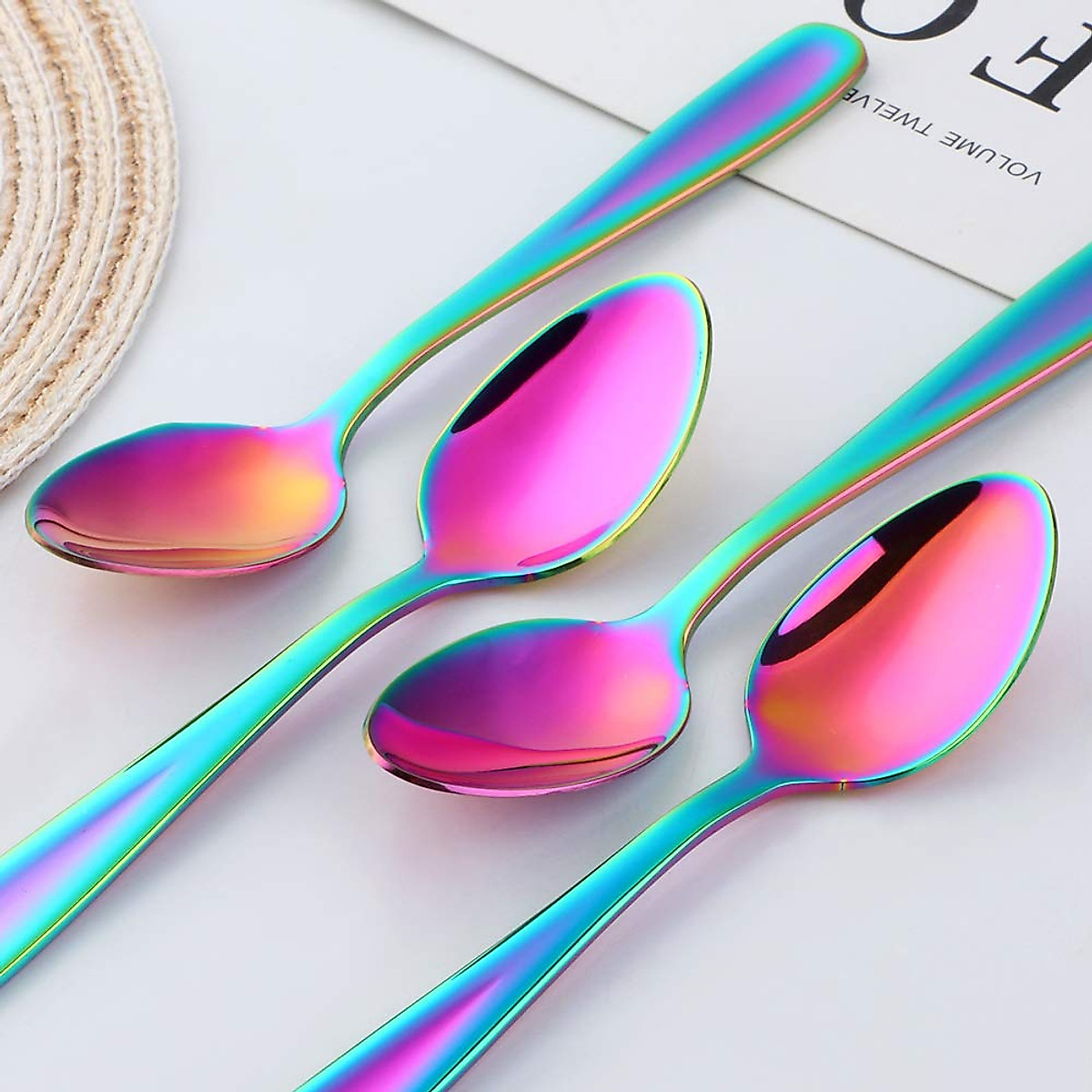 12 Pieces Demitasse Espresso Spoons, Baikai Mini Coffee Spoon,18/10 Stainless Steel Teaspoons Set of 12, 5.5 Inch (Rainbow)