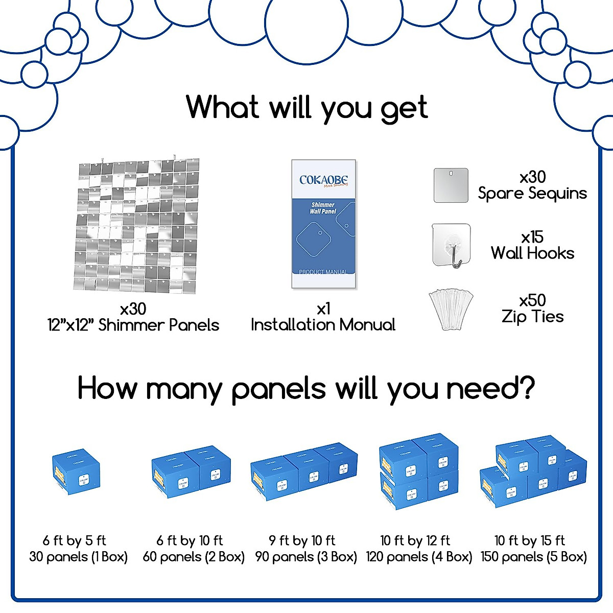 COKAOBE Silver Shimmer Wall Backdrop, 30PCS Square Sequin Shimmer Backdrop Panel, Sequin Backdrops for Birthday, Anniversary, Wedding, Graduation & Bachelorette Party Decoration