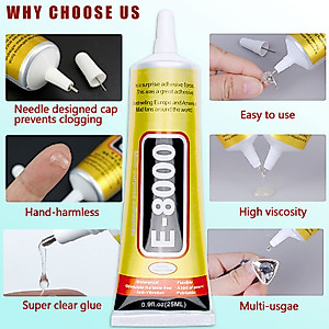 4pcs X 25ML E8000 Glue Clear Jewelry Metal Glue, Upgrade Clear E-8000 Glues Paste Transparent Liquid Fusion Fabric Glue for Phone Repair, Glass, Wooden, Rhinestone Jewelry Crafts, DIY Tumblers
