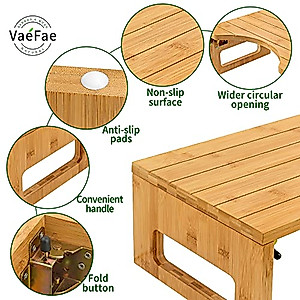 VaeFae Bamboo Toilet Stool, Foldable Potty Stool for Bathroom, Wooden Poop Stool for Adults, Portable and Non-Slip