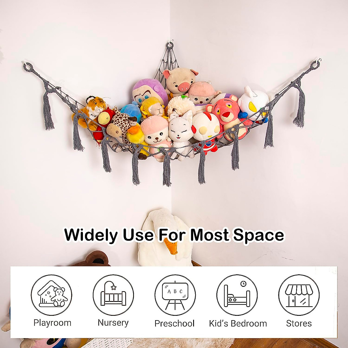 Xiaheshu Stuffed Animal Net or Hammock Hanging Net for Plush Toy Holder Squishmallow Net Toy Hammock for Stuffed Animals Storage Ideas Plushie Net Hammock Stuffy Animal Holder Organizer