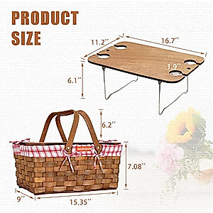 Woodchip Picnic Basket for 4 with Portable Wine Table, Woven Basket with Double Swing Handles & Removable Cutlery Service Kit, Large Basket for Picnic, Camping, Family, Wedding Gifts for Couple,Red