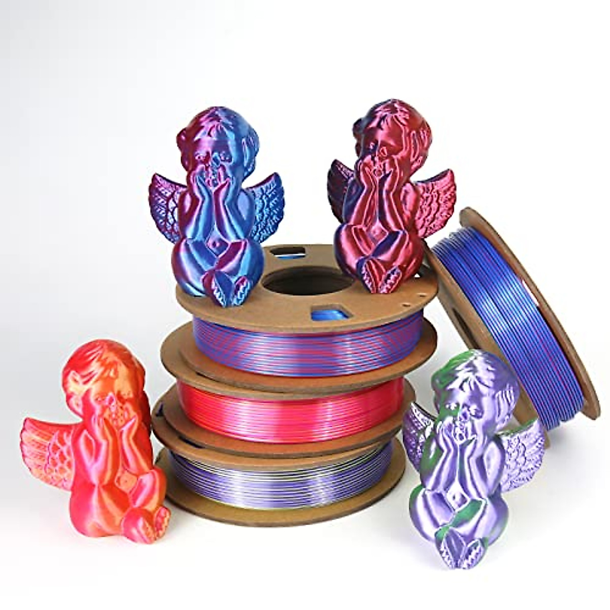 DD Silk PLA Filament Multicolor, 3D Printer Filament Two-Color PLA Filament 1.75mm Bicolor Change 3D Printing Filament 250g*4 Set/3.52lbs Silk Dichromatic 3D PLA Consumables Fit Most FDM Printer