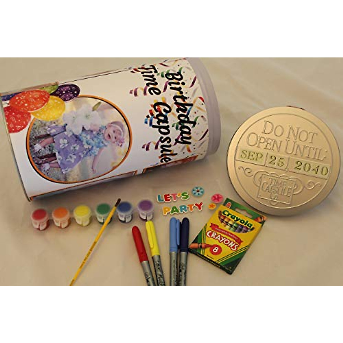 DIY Gifts - Time Capsule Keepsake Kit Storage Container Tin for Any Occasion Party Celebration - Message to The Future - Memory Decorative Craft- Personalize w/Your Photos Scrapbook Embellishments