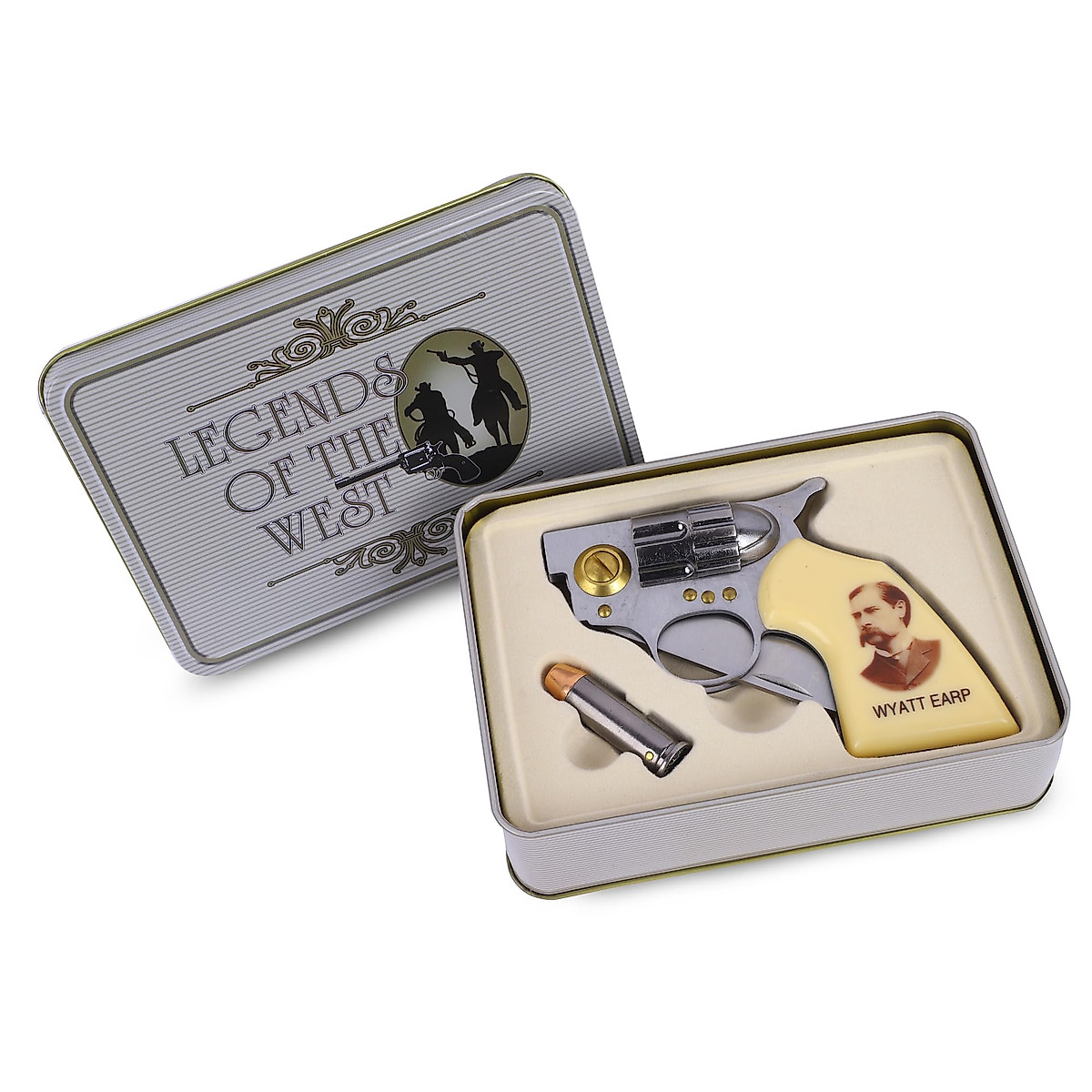 Trendy Zone 21 Folding Wyatt Earp Folding Knife, 7.5 inch Open Pocket Knife with Printed Portrait of Wyatt Earp| Comes with Small Knife 2.75" long (Open) with a printed Collectible Tin Box