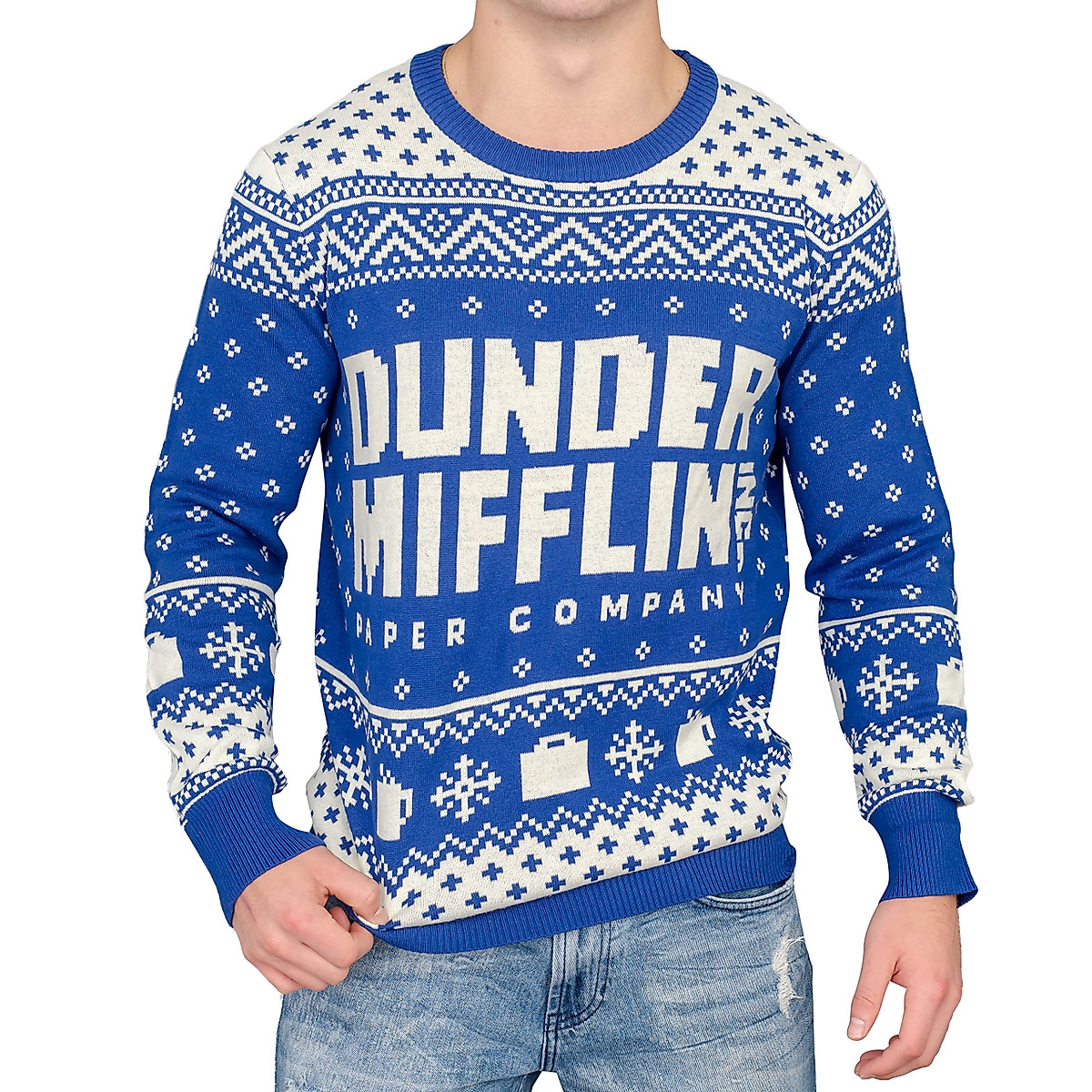 Ripple Junction The Office Dunder Mifflin Blue Ugly Christmas Sweater (XX-Large)