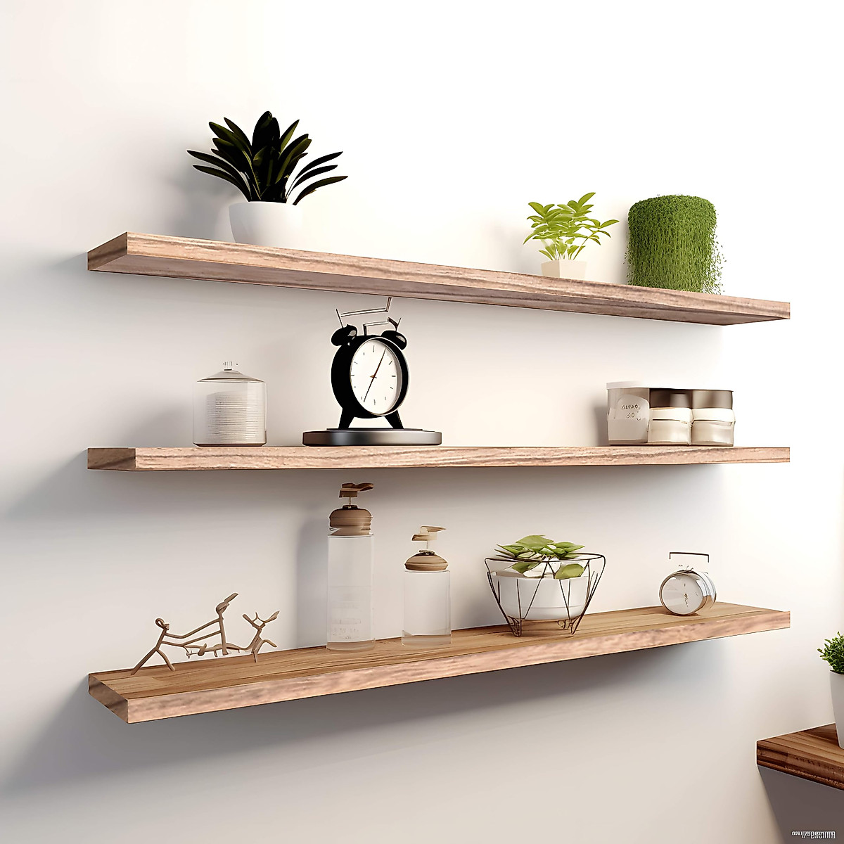 PHPH 36 Inch Wood Floating Shelves for Wall, Wooden Wall Shelves for Bedroom, Set of 4 Light Brown