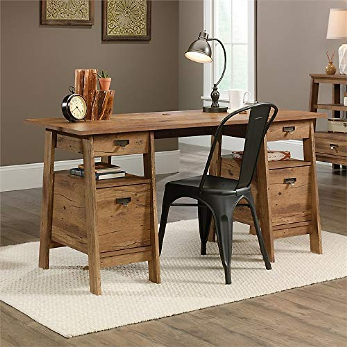 Sauder Trestle Executive Trestle Desk, Vintage Oak finish