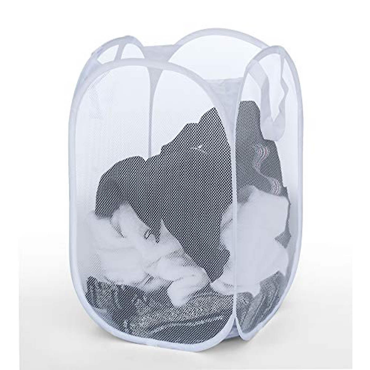 Topline Pop-Up Square Laundry Hamper, Durable Ventilated Mesh with Carry Handles (White)