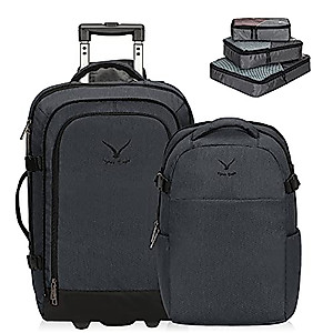 Hynes Eagle 2 in 1 Travel Backpack 22 inches Carry on Luggage 63L Rolling Backpack for Men Women with Packing Cubes 3PCS Set