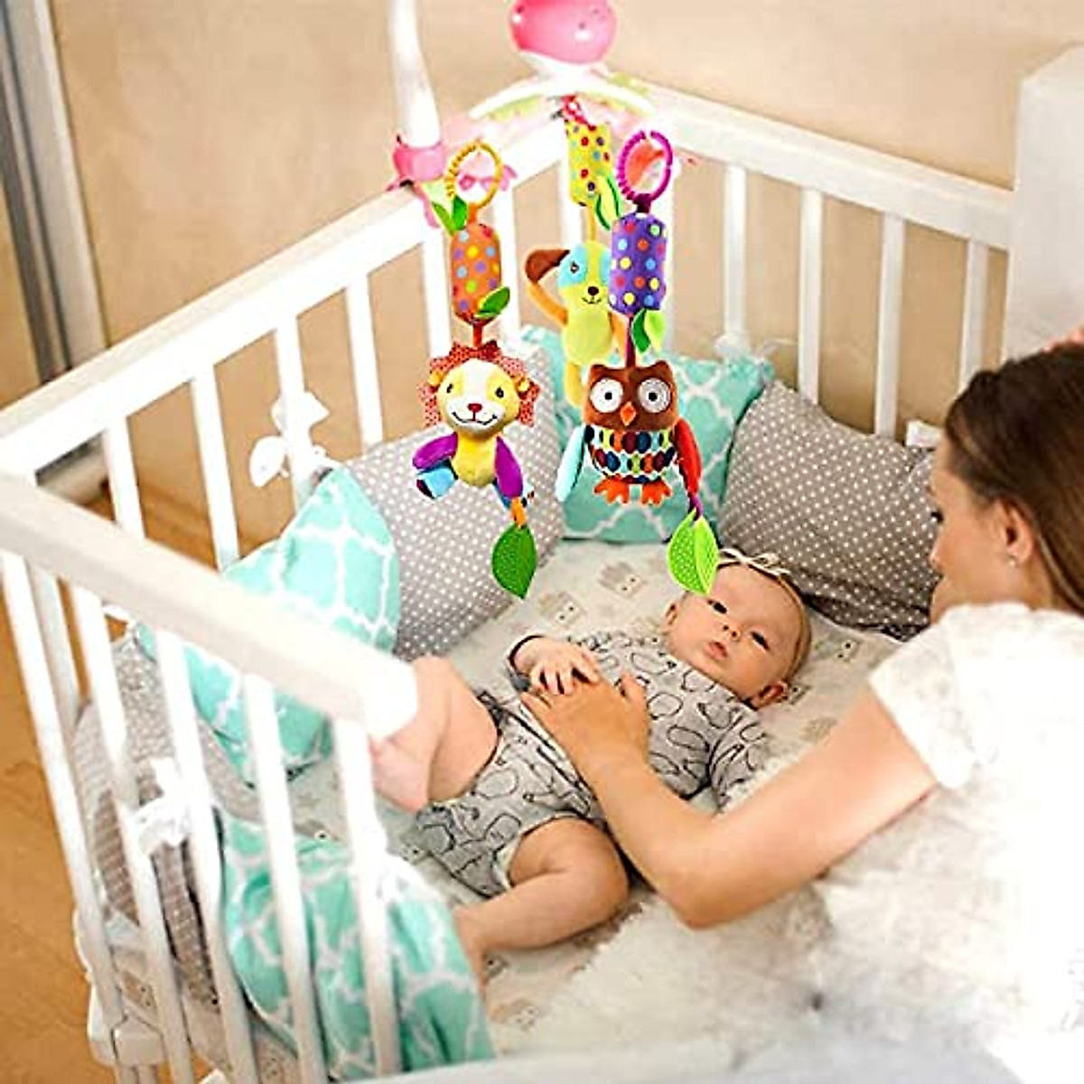 BornCare Baby Crib Hanging Plush Toys with Rattle c-Clip, with teether 0 to 24 mths