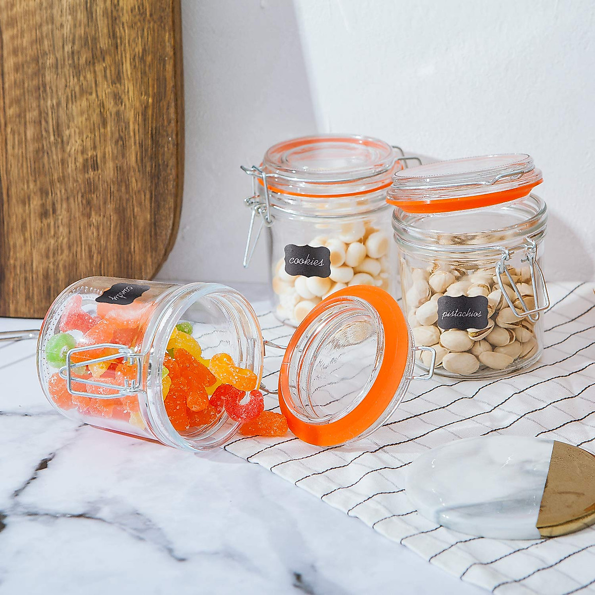 Glass Jars With Airtight Lids,Encheng Mason Jars 8 oz,Glass Jars With Leak Proof Rubber Gasket 250ml,Storage Jars With Hinged Lid for Home and Kitchen,Glass Containers With Lids 12 Pack