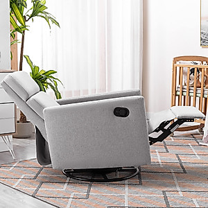 LUMISOL Swivel Glider Rocker Recliner Chair, Manual Glider Reclining Sofa Chair for Nursery, Linen Upholstered Glider Rocker with High Back for Living Room, Bedroom, Grey