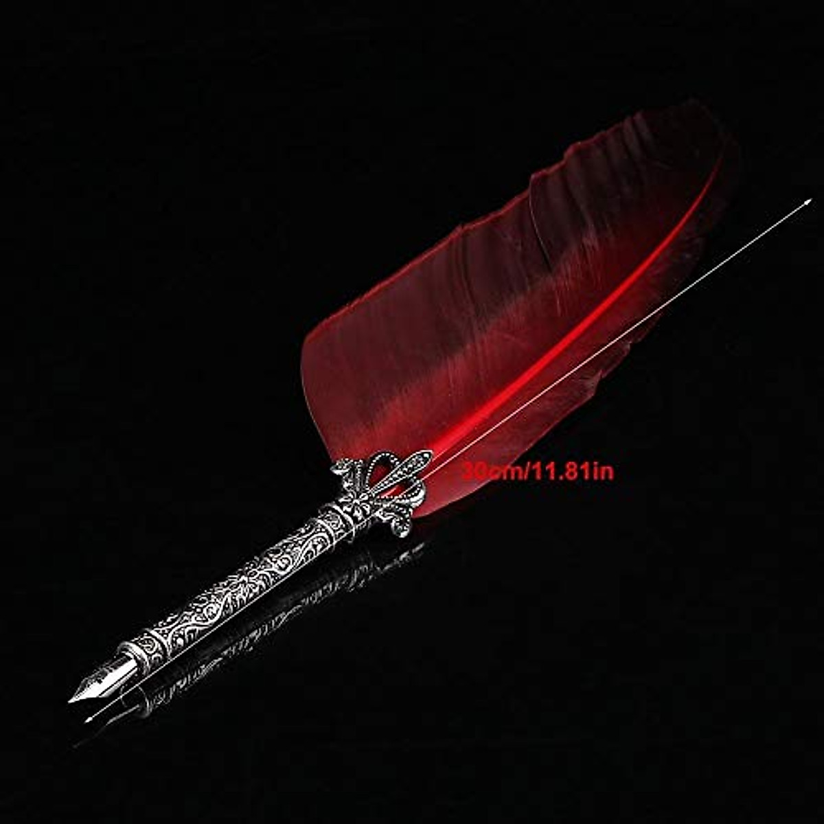 Quill Pen Set Vintage Ink Set Antique Calligraphy Writing Antique Executive Gift Quill Pen for School+5 Replacement Nibs+Ink Bottle+ Pen Nib Base(Red)