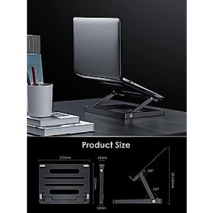 SEMIR Portable Laptop Stand, Ergonomic Notebook Stand, Adjustable Holder Riser, Aluminum Alloy Foldable Desk Stand, Compatible with MacBook , Dell , HP and More 10-15.6 "Laptops and Tablets (Black)